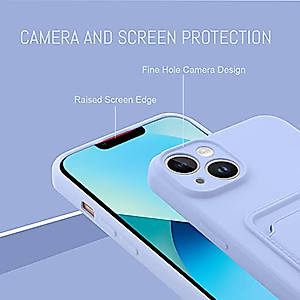 MZELQ TPU Wallet iPhone 13 Case, Card Holder Camera Protection Cover + Screen Protector, Push-able Card Slot Case Compatible with iPhone 13 Phone Case Girls Women -Purple