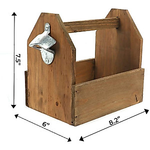 BIGTREE Handcraft Wooden Bottle Caddy with Built-In Metal Bottle Opener, 6-Pack Drinking Holder for Beer, Soda and Other Beverages