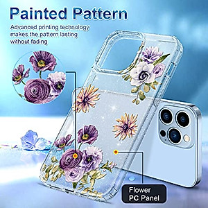 Lamcase iPhone 13 Pro Max Floral Case - 2 Screen + 2 Camera Protectors, Clear Bling Sparkly Hard PC, Slim, Drop & Shockproof