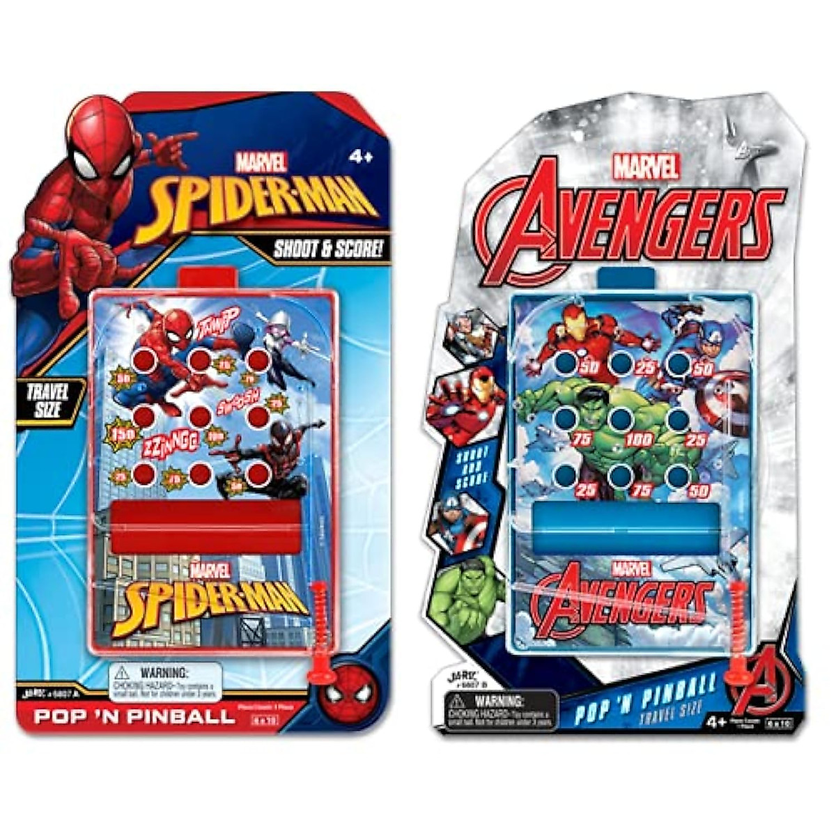 JARU Marvel Avengers & Spiderman Mini Pinball Machine for Kids (2 Toys) Handheld Games & Office Desk Games. Retro Vintage Toys Table Top Arcade Games. AB-6807-2