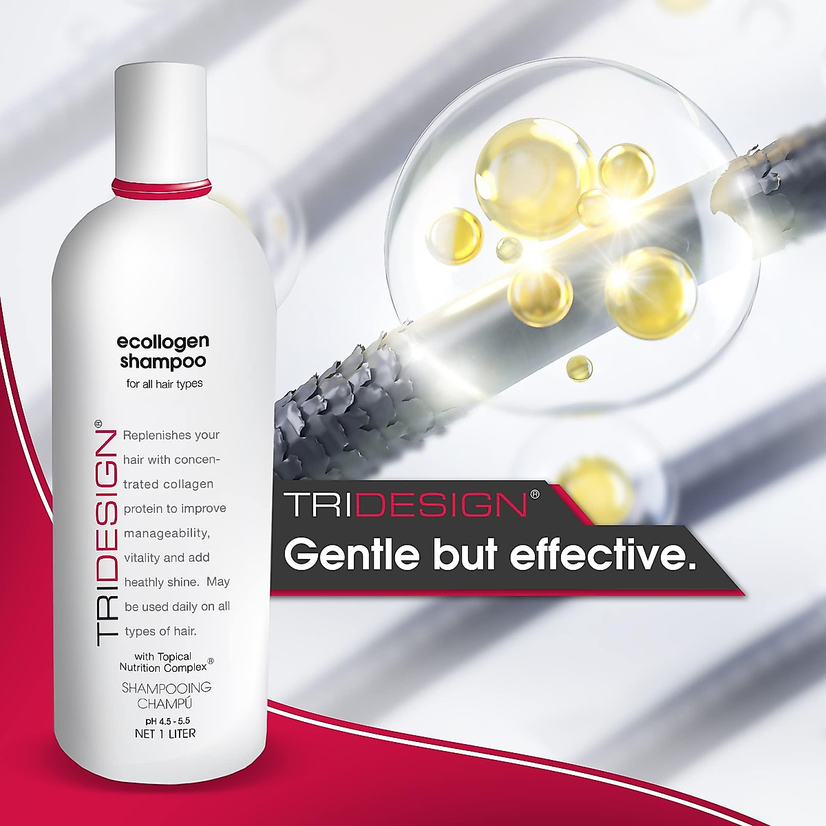 TRI Design Ecollogen Shampoo - Hair Shampoo For Natural Hair - Moisturizing Shampoo, Hydrating Shampoo- Gentle Hair Products, Thickening Shampoo, Volumizing Shampoo - Liter (33.8 oz.)