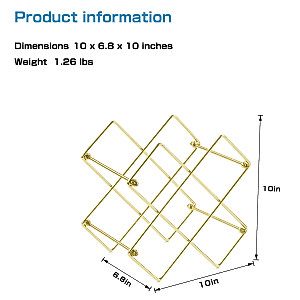 Buruis Countertop Wine Rack - 6 Bottle Wine Holder for Red White Wine Storage - Freestanding Metal Wine Rack - Small Tabletop Wine Rack - Modern Wine Bottle Holder (6 Bottle Gold)