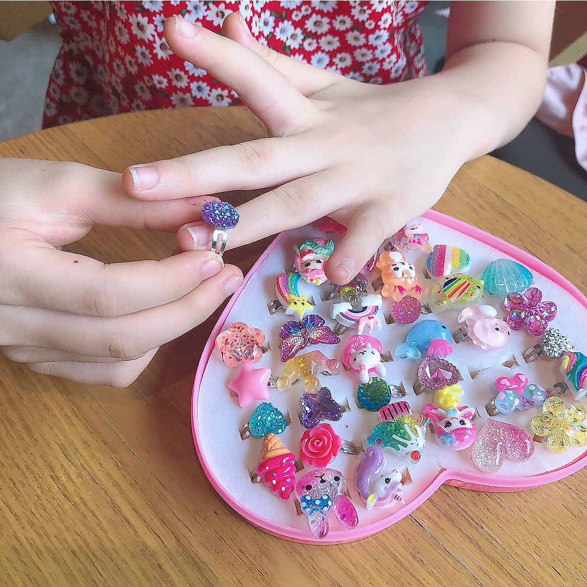 Elesa Miracle Little Girl Jewel Rings in Gift Box, Girl Pretend Play and Dress Up Rings, Adjustable, Birthday Gifts for Girls Toddlers Kids, 36pcs