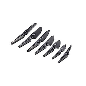Edge of Belgravia GALATINE's Professional Chef Knives Set With Erogonomic Grip For Kitchen & Dining,Thick Blade,Stainless Steel (7pcs,Black)