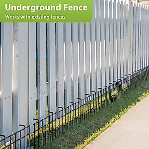 OUSHENG 1.5'' Spacing Animal Barrier Fence for Dogs, 10 Panels Rustproof Metal Anti Doggie Digging Garden Border, Under Ground Fencing Bottom Puppy Blockers Stakes for The Yard, 17in (H) X 10ft (L)