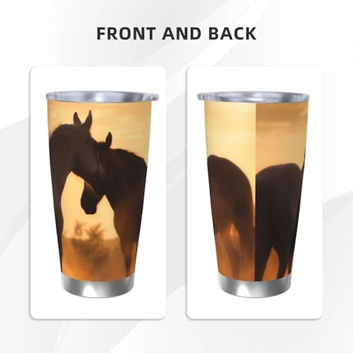 Horses in Love Tumbler with Lid and Straw 20oz Stainless Steel Car Cup for Hot and Cold Drinks, Double Wall Insulated Travel Coffee Mug Reusable Drink Thermos Cup Birthday Gifts
