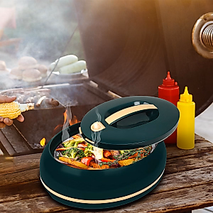 Elegant Large Oval Insulated Casserole Carrier Dish- One Hand Open Lid- 3.15 qt. Luxury Hot Pot Food Warmer/Cooler -Thermal Serving Bowl For Buffet/Parties-Stainless Steel Hot Food Container -Dark