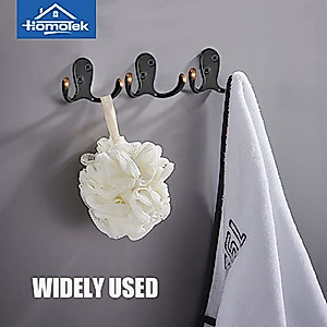 HOMOTEK 4 Pack Heavy Duty Coat Hooks Wall Mounted Double Prong(Left and Right) Rustproof Coat Hooks Hardware Retro Dual Robe Hanger for Coat,Towel, Scarf, Hat, Bag, Key, Shoes, Oil Rubbed Bronze
