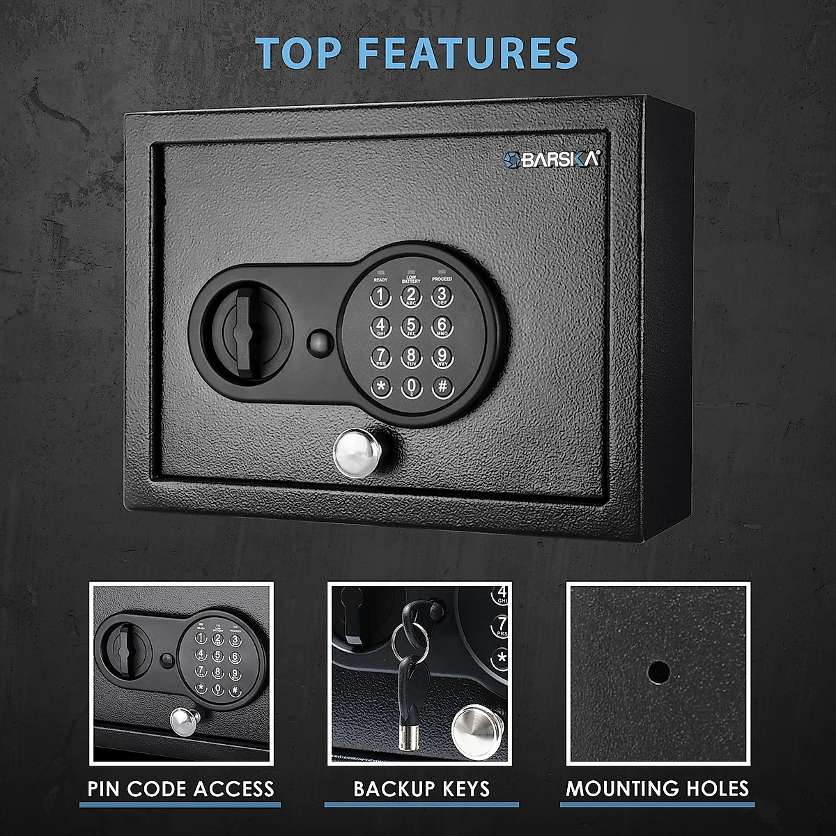 Barska Digital Keypad Home & Office Steel Security Safe Lock Box with Deadbolts - 0.15 Cu Ft Top Opening Drawer Safe