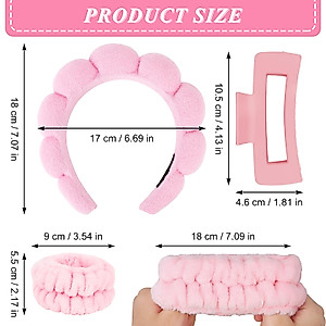 Wecoe Spa Headband Set - Skincare Headband, Hair Clips, Pink Puffy Makeup Headband, Scrunchies, and Wrist Towels For Women and Girls