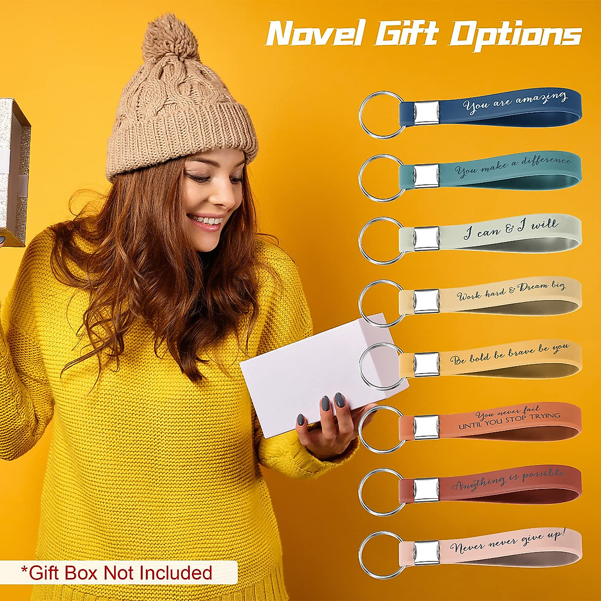 Fumete 24 Pcs Inspirational Keychains Gift for Women Motivational Quote Key Chains Rings Thank You Teacher Gifts (Bright Color)