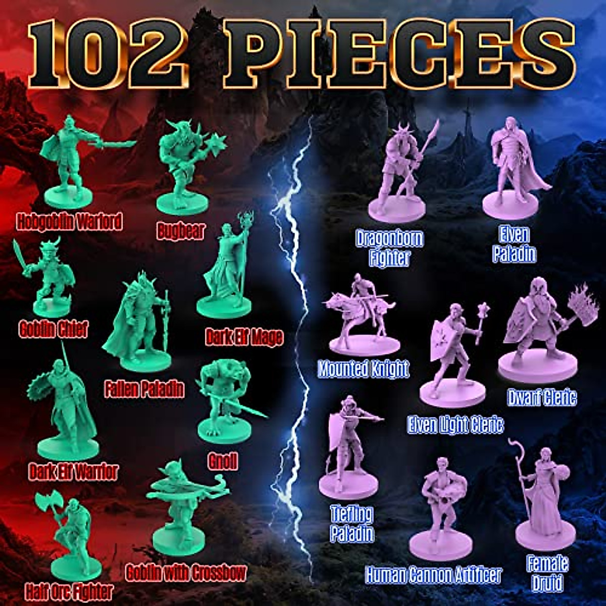 Mythical Heroes Warriors! Mini Figure Set for RPGs - 102 Pcs in 17 Designs - Suitable Size for DND (Warriors! 102 pcs in 17 Designs)