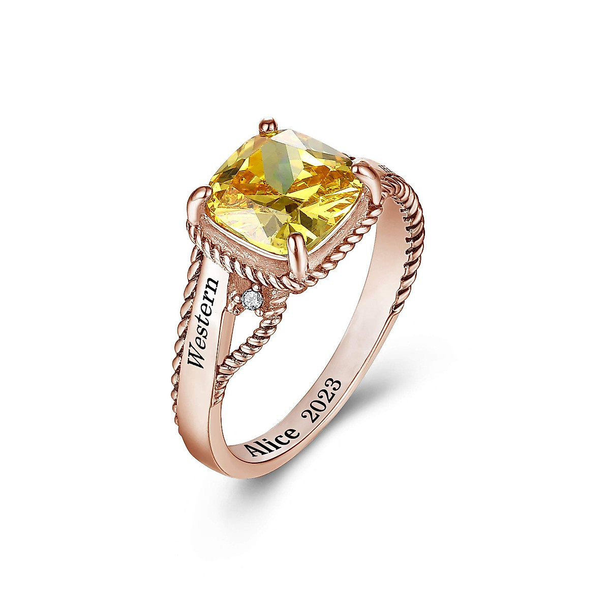 Customized Sterling Silver Women High School Class Ring – Bold Collection - MEMENTOS JEWELRY (Sterling Silver Rose Gold Plated)