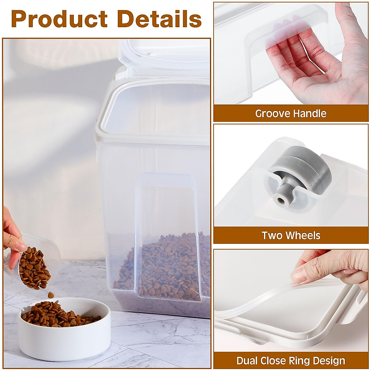 Umigy 4 Pack Rice Storage Container With Wheels Plastic Airtight Lid Flour Container Bin for Dog Pet Cereal Grain Dry Food, 15 Liter / 30 lbs