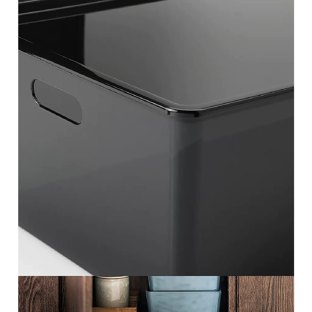 KUGGIS Box with Lid, Transparent Black, 14 ½x21 ¼x8 ¼ " Large Stackable Storage Containers Paper & Media Baskets