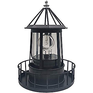 Marsrut LED Solar Light Powered Rotating Lighthouse Beacon Lamp, Outdoor Courtyard Waterproof Solar Hanging Lamp, Lawn Lantern, for Patio Fence Garden Decoration Outdoor Lighting Home Decor (Black)