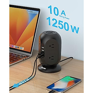 Surge Protector Power Strip Tower with USB Ports, BESFAN 8 AC Outlets 4 USB Ports,10 ft Long Extension Cord with Multiple Outlets Charging Station for Home Office Supplies Dorm Room Essentials