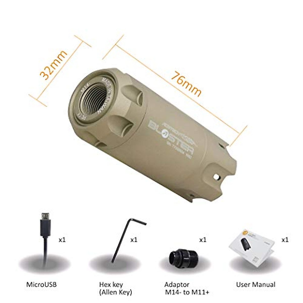 ACETECH-Blaster- Tan Color Muzzle Flame Tracer with M14- CCW and M11+ CW