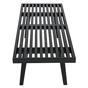 LeisureMod 48” Wide Platform Bench with Rectangular Rubberwood Frame and Beech Wood Legs Slatted Design for Modern Home, Bedroom, Living Room, Hallway Inwood Collection in Black