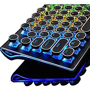 RK ROYAL KLUDGE S108 Typewriter Style Retro Mechanical Gaming Keyboard Wired with True RGB Backlit Collapsible Wrist Rest 108-Key Blue Switches Round Keycap - Black