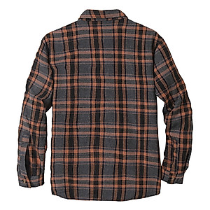 Burband Mens Long Sleeve Berber Fleece Lined Button Down Camp Flannel Shirts Brushed Cotton Thermal Sherpa Plaid Jackets, 2-brown