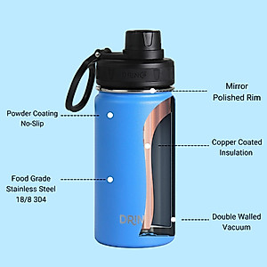 DRINCO Stainless Steel Water Bottle Spout Lid Vacuum Insulated Double Wall Water Bottle Wide Mouth (40oz 32oz 22oz 18oz 14oz) Leak Proof Keeps Cold or Hot (14 oz, 14oz Royal Blue)