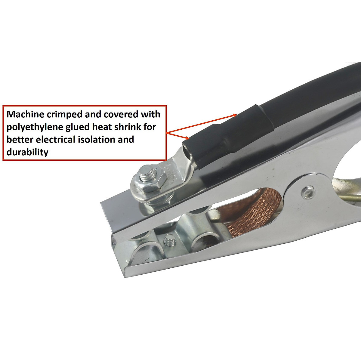 300 Amp Welding Ground Clamp Lead Assembly - Terminal Lug Connector - #1 AWG cable (15 FEET)