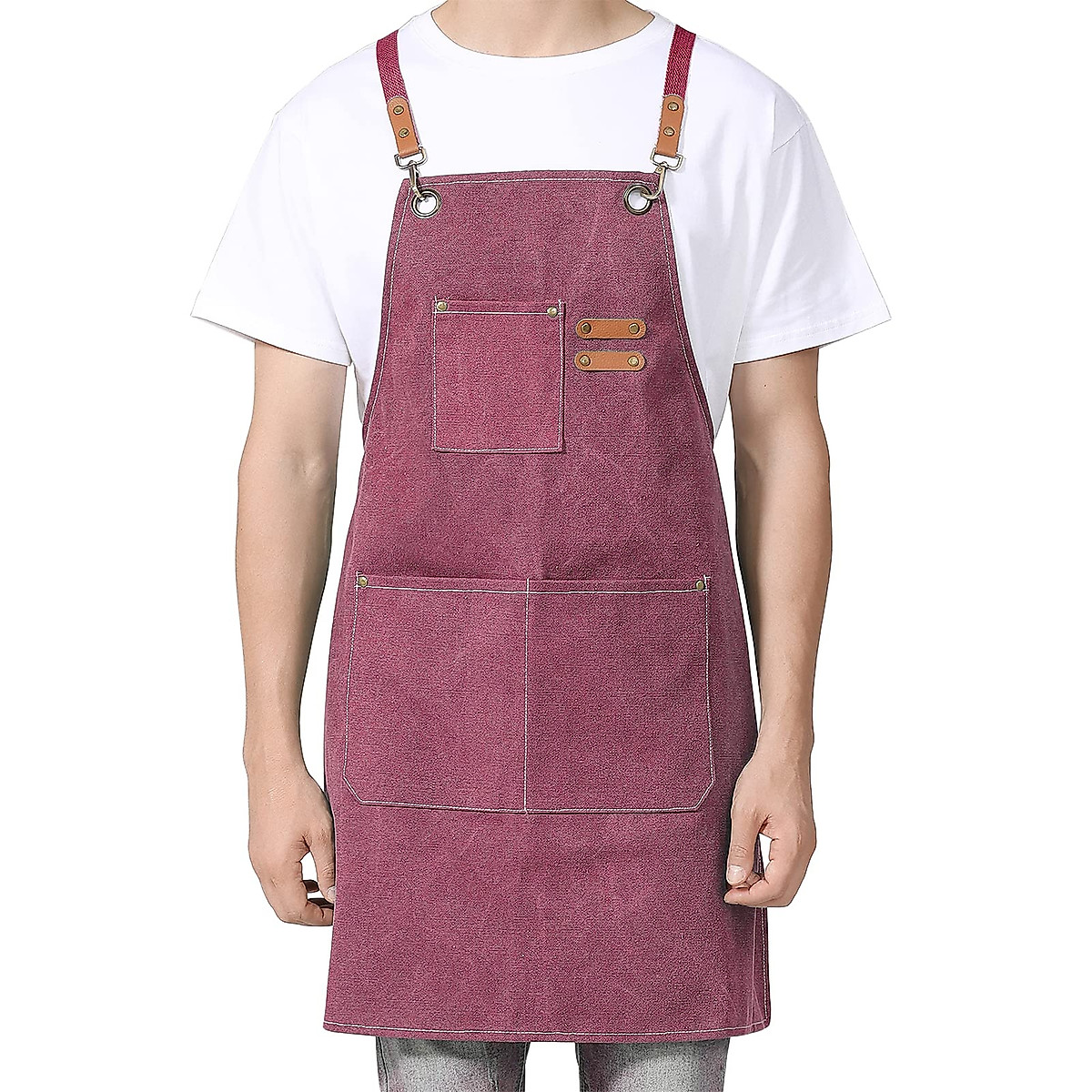 Chef Cooking Apron for Men Women Canvas Kitchen Apron with Cross Back and 3 Pockets