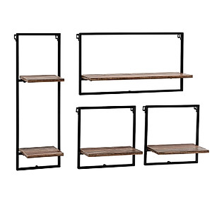 Danya B Framed Wall Art 4-Piece Modern Shelf Set - Metal Frame and MDF Shelves (Brown and Black)