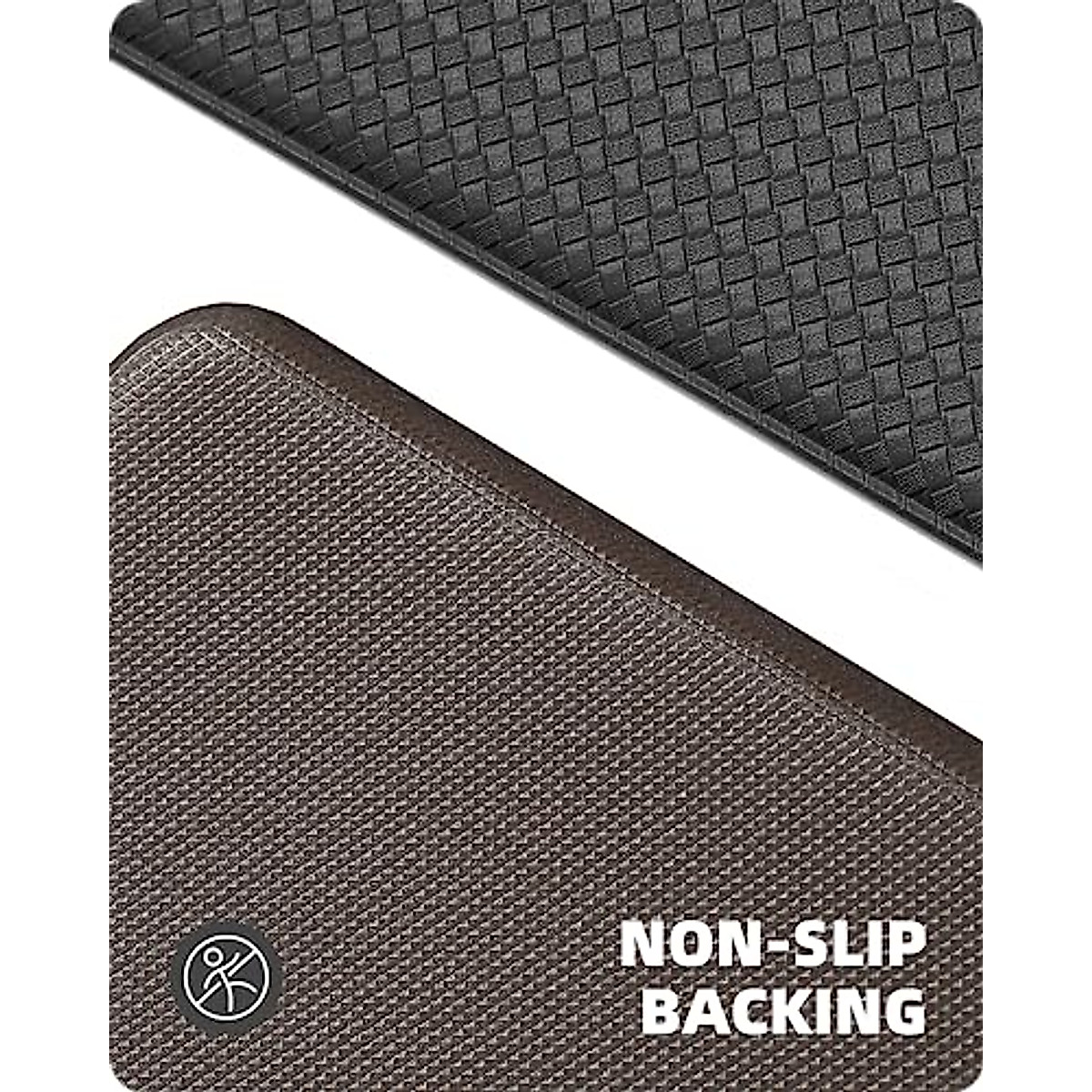 Color G Set 2 Piece Runner Floor Mat, Cushioned Anti Fatigue Mat Non Skid Waterproof Comfort Standing Kitchen Rug, 17"x29"+17"x59", Black