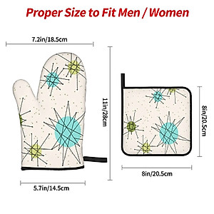 4-Piece Oven Glove and Pot Holder,Iconic Atomic Starbursts,Heat-Resistant Oven Glove and Pot Holder,Can Be Used for Cooking and Grilling, Orange