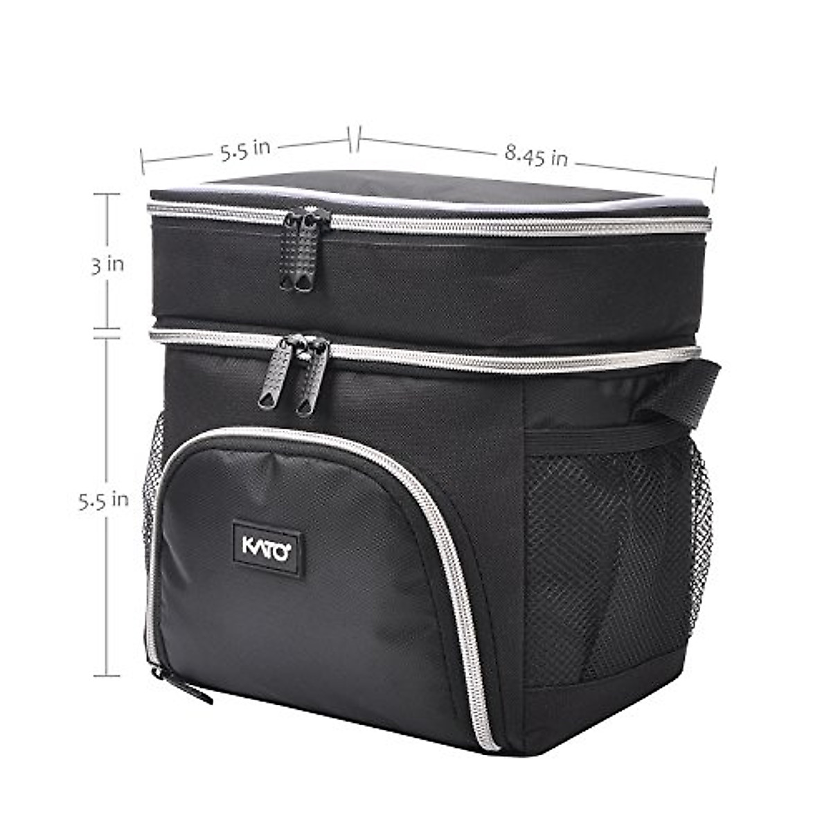 Kato Insulated Small Lunch Bag, Leakproof Dual Compartment Thermal Cooler Reusable Lunch Tote for Men and Women, Black