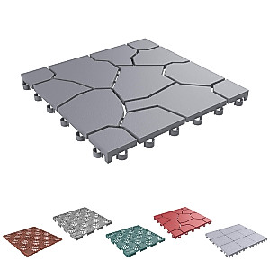 Pure Garden Deck Tiles – Set of 6 Polypropylene Interlocking Patio Tiles – Weather-Resistant Outdoor Flooring for Balcony, Porch, and Garage (Gray)