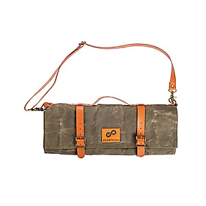 EVERPRIDE Canvas Knife Roll Bag Stores 10 Knives up to 19" PLUS Zipper for Kitchen Tools – Durable Knife Carrying Case for Professional Chefs and Culinary Students – Knives Not Included