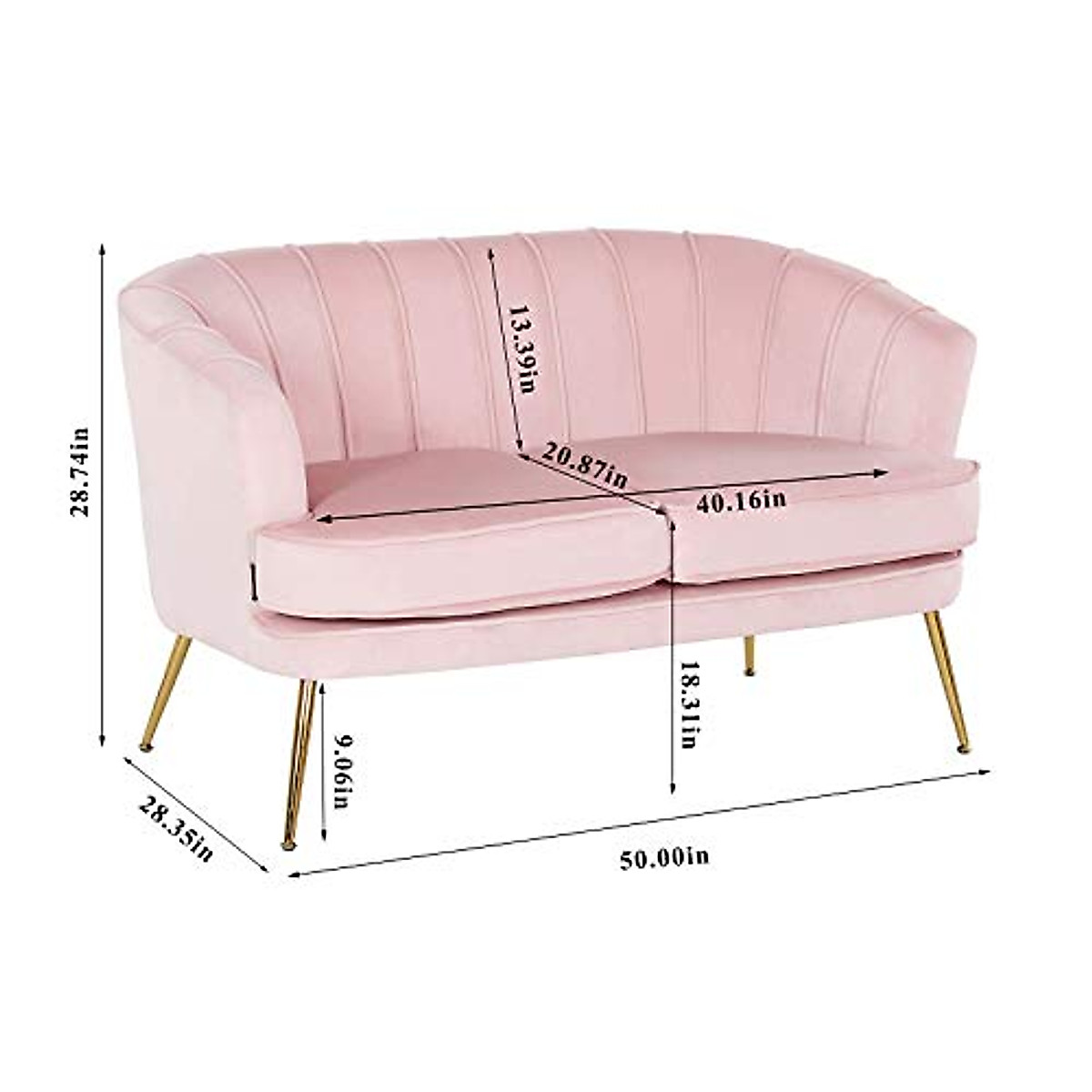 Artechworks Contemporary Velvet Loveseat Chair with Gold-Finished Metal Legs, 2-Seat Sofa for Living Room, Bedroom, Home Office, Apartment,Small Spaces, Light Pink