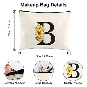 DERTE Personalized Initial Canvas Tote Bag Floral Letter Makeup Bag Monogrammed Gift Beach Tote Bags for Women Bridesmaids Birthday Wedding Bridal Shower (Letter B)