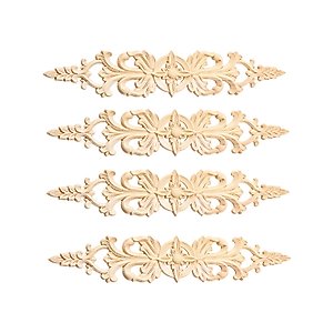 MUXSAM 4Pcs Long Wood-Carved Onlays Appliques for Furniture, Unpainted Wooden Carving Decals for Wall Cupboard Mirror Mantel Door Bed Cabinet Ceiling Dresser Refurbish Project(33x6cm/12.99"x2.36")