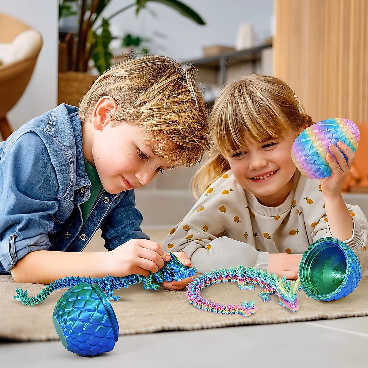 TBOLINE 3D Printed Dragon Easter Egg - Perfect Basket Essentials Stuffers, Prefilled Easter Egg Filled with Toy, Articulated Crystal Dragon Fidget Toy for Kid Boy (Laser Green-12inch)