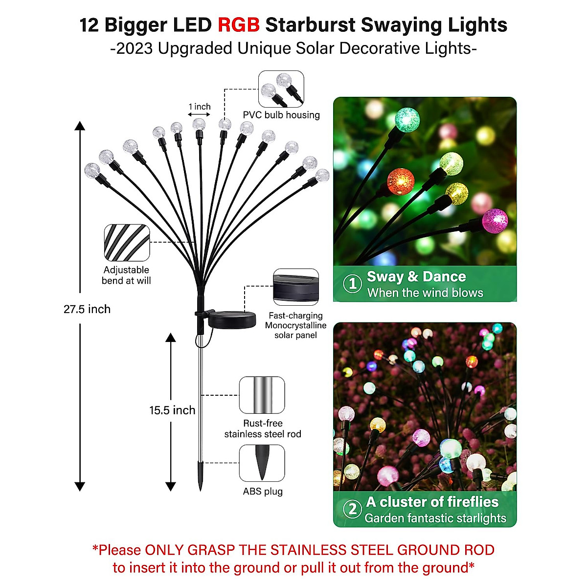 6 Pack 72 Big LEDs Colored Solar Firefly Lights Outdoor Waterproof-RGB Color Changing Solar Garden Lights-Swaying Dance Lights-Solar Powered Firefly Lights-Pathway Decoration Lights For Yard Christmas