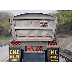 Warning Stay Back 100 200 300 500 Not Responsible for Broken Windshields Black Red Rectangle Label Decal Sticker Sign 3M Reflective Construction Dump Trailer Truck SDU (Standard White 3M 200FT)