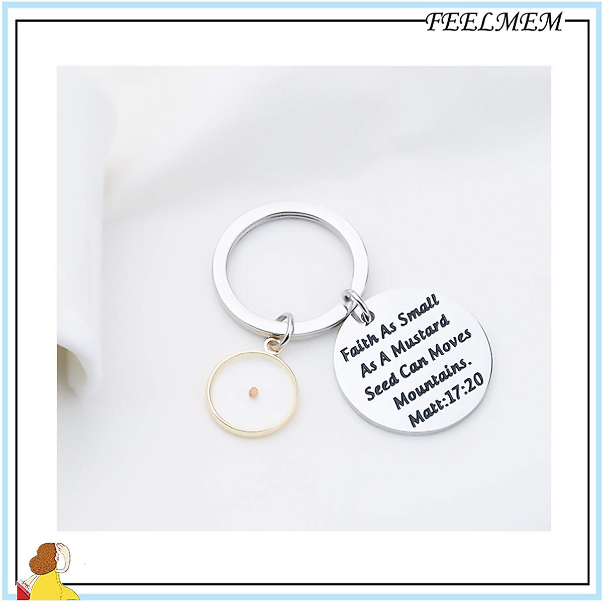 FEELMEM Religious Jewelry Mustard Seed Faith Gifts Faith As Small As A Mustard Seed Can Moves Mountains Matthew 17:20 Keychain Faith Jewelry For Christian Best Friend (Faith as smal)