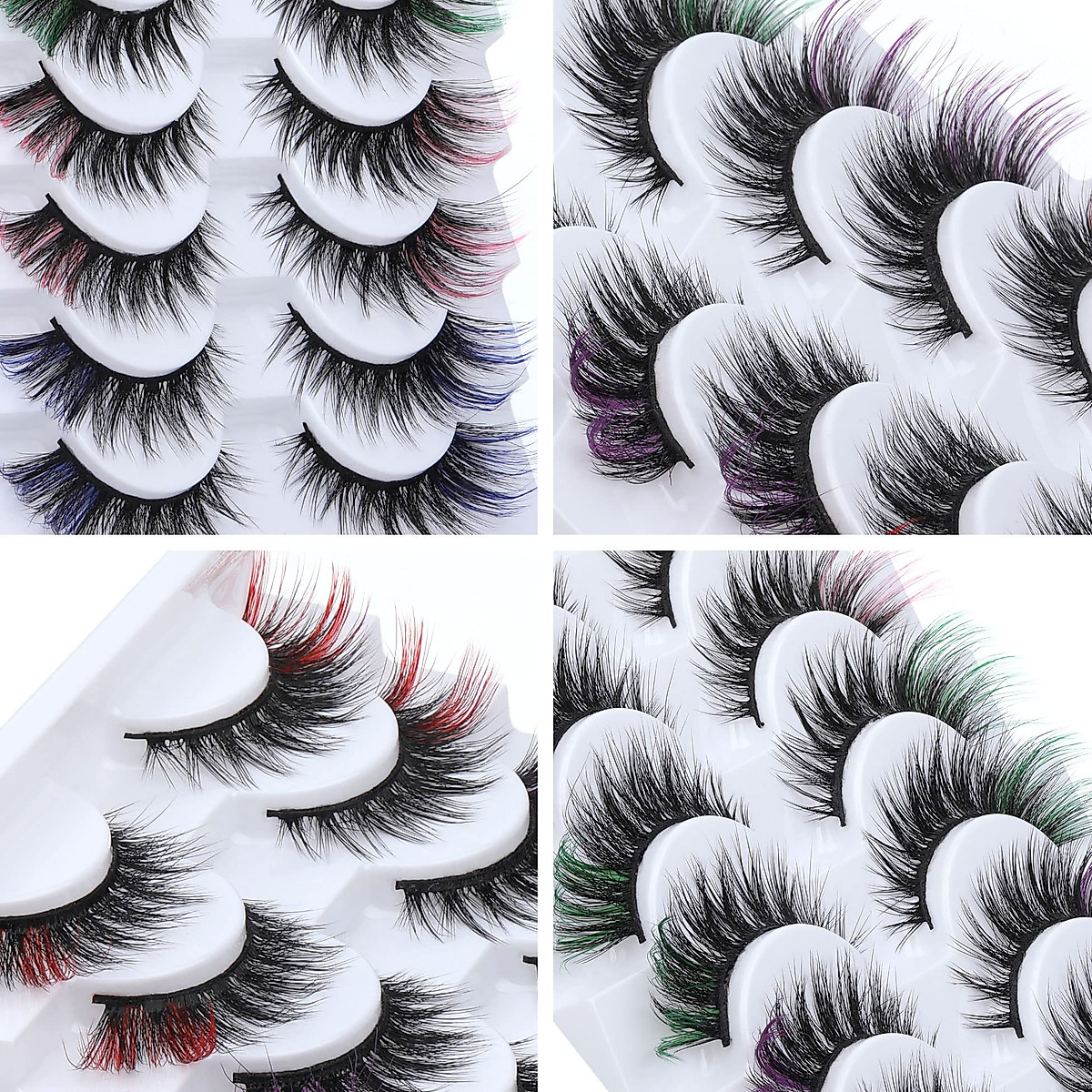 Colored Lashes Wispy Cat-Eye Fox-Eye Festival Lashes Colorful False Eyelashes with Color on end Cosplay Decorative Red green Fluffy Lash Extensions Glitter 3D 5 Colors Faux Mink Lashes by Boahankuke