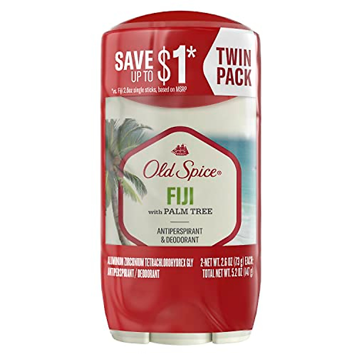 Old Spice Antiperspirant and Deodorant for Men, Fresher Collection, Fiji, Coconut & Tropical Wood Scent, 2.6 Oz(Pack of 2)