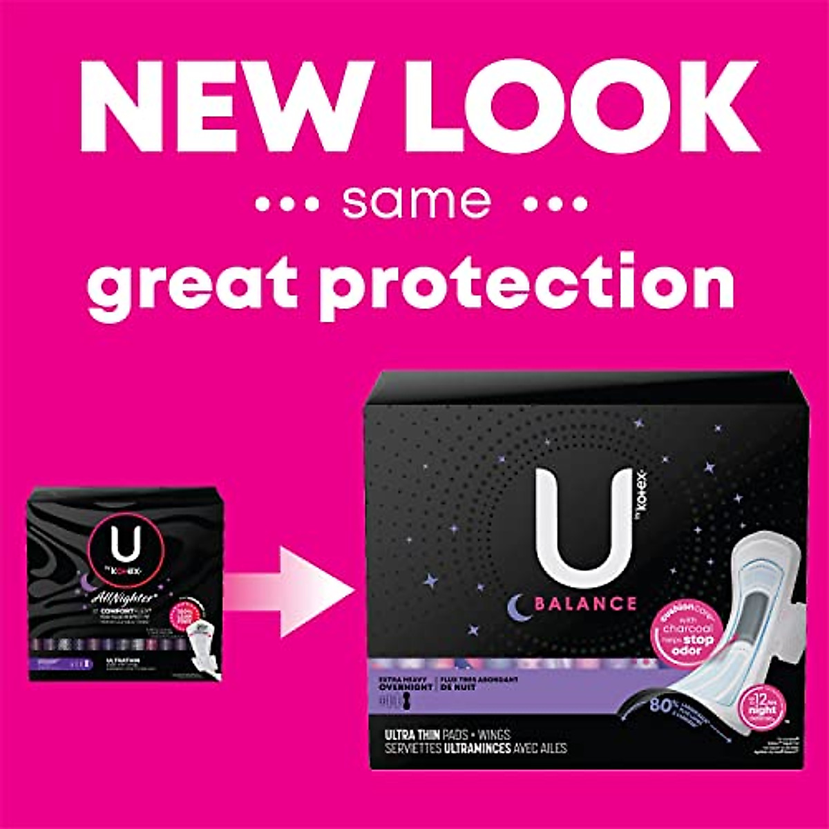 U by Kotex Balance Ultra Thin Overnight Pads with Wings, Extra Heavy Absorbency, 90 Count (Packaging May Vary)