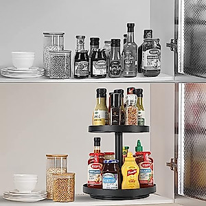 YINMIT 2 Tier Lazy Susan Organizer, Farmhouse Decor Tiered Tray Stand, Countertop Spice Rack Turntable Organizer, Circle Rotating Lazy Susan Turntable for Kitchen Countertop and Cabinet (10''+12'')