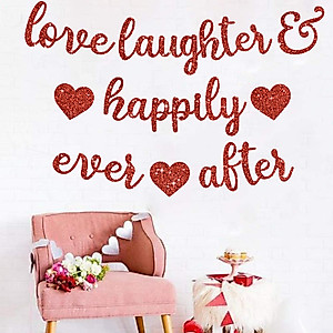 BEISHIDA Glitter Love Laughter Banner(Pre-Strung),NO DIY, Bachelorette Party Sign Garland,Wedding party Decorations,Wedding Decorations For Reception,Bridal Shower Supplies(Red)