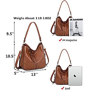 Concealed Carry Hobo Bag Crossbody Purse Shoulder Bag Hand Bag Wallet Studded Faux Leather Women Tote Bag (Brown)