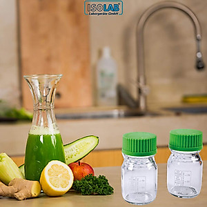 ISOLAB USA – Round Media Storage Bottle, 100ml, with COLOR CODED Screw GL 45 Cap, Borosilicate 3.3 Glass, Pack of 10