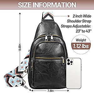 KFXFENQ Sling Bag for Women PU Leather Sling Bags for Women Crossbody Fashion Sling Backpack Multipurpose Chest Bag for Cycling (Black)