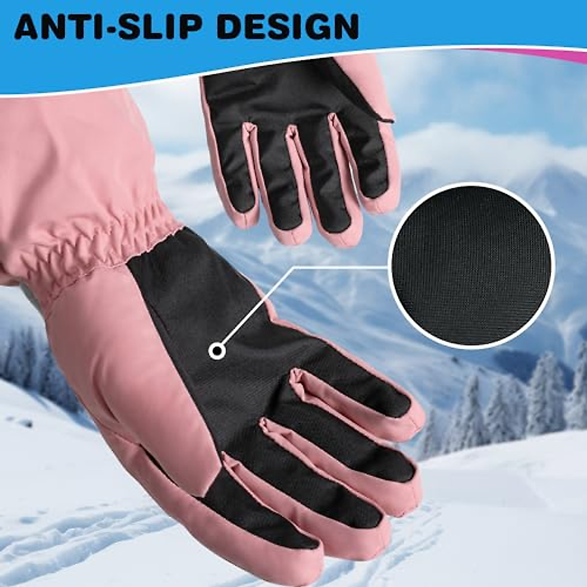 ThxToms Kids Winter Gloves, Waterproof Ski Snow Gloves for Boys and Girls, Winter Warm Gloves for Cold Weather Outdoor Play(Morandi Pink, M)